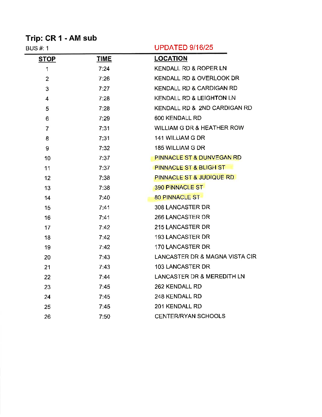 Coverage for Bus #16 Center-Ryan AM & PM - Tewksbury Public Schools